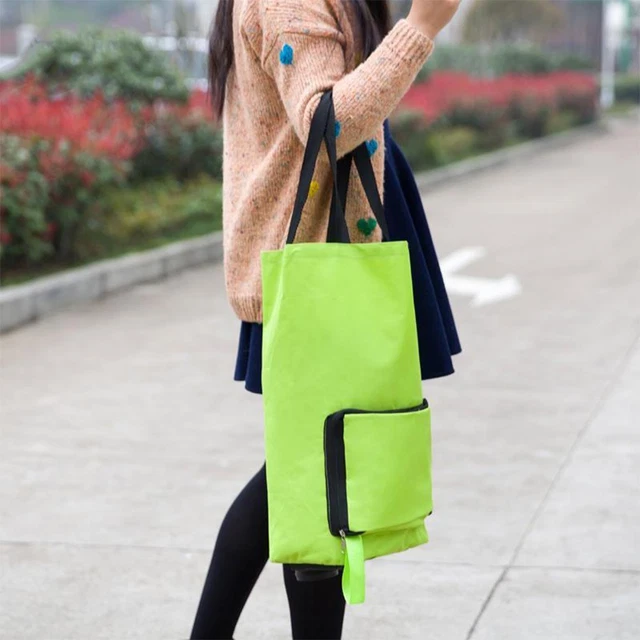 FOLDABLE COLLAPSIBLE SHOPPING Trolley Bag With Wheels Green 6R8O $30.02 ...