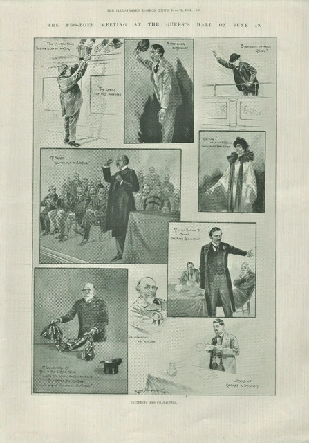ANTIQUE B&W ILLUSTRATED Print The Pro Boer Meeting At Queens Hall June ...