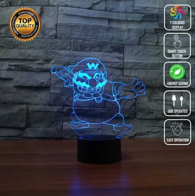 WARIO BOWSER MARIO KART 3D Acrylic LED 7 Colour Night Light Touch Table ...