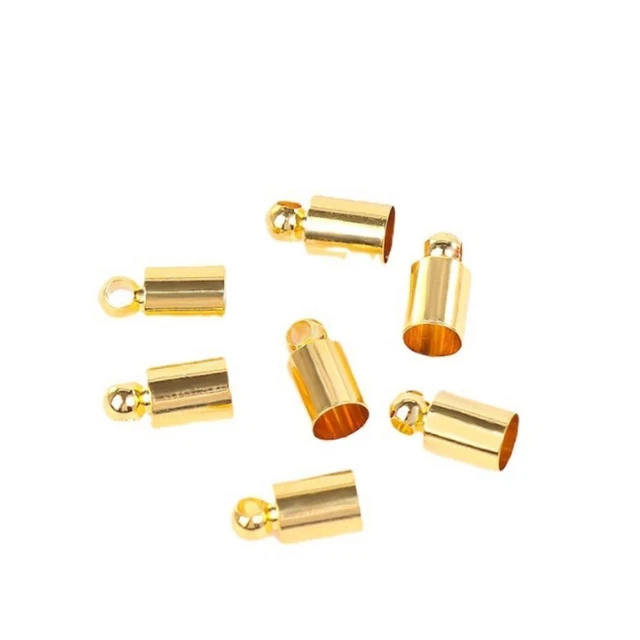 80PCS GLUE-IN LEATHER Gold Plated Cord End Caps DIY Jewelry Making EUR ...