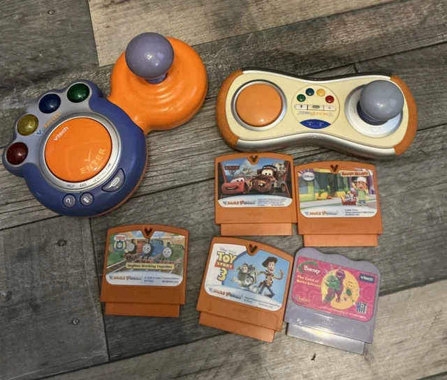 VTECH V.SMILE GAMES bundle X5 Toy Story, Cars,Barney + Controller+ Bag ...