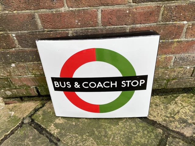 LONDON TRANSPORT ENAMEL BUS STOP SIGN - BUS & COACH STOP - VGC (No1) £ ...
