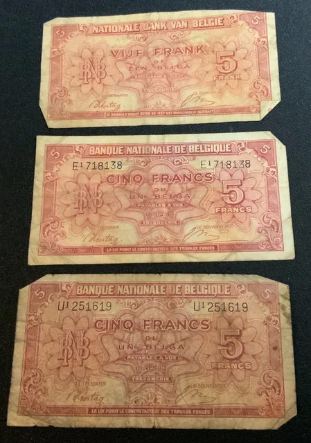 BANKNOTE: WW2 Belgium banknotes x 3 £0.99 - PicClick UK