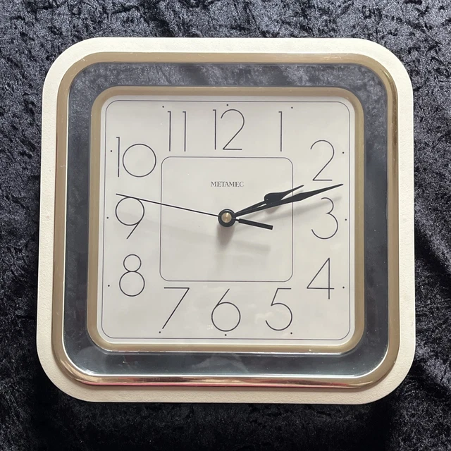 VINTAGE METAMEC WALL Clock-Square-Cream & Gold-Quartz Movement (Battery ...