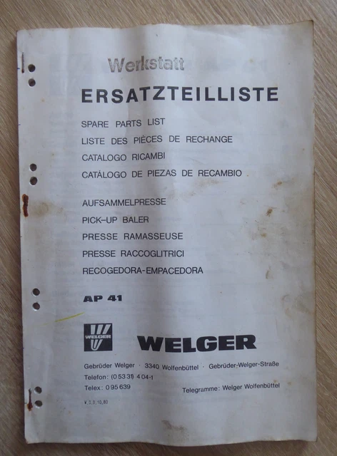 WELGER BALLENPRESSE AP41 Ersatzteilliste EUR 29,90 - PicClick DE