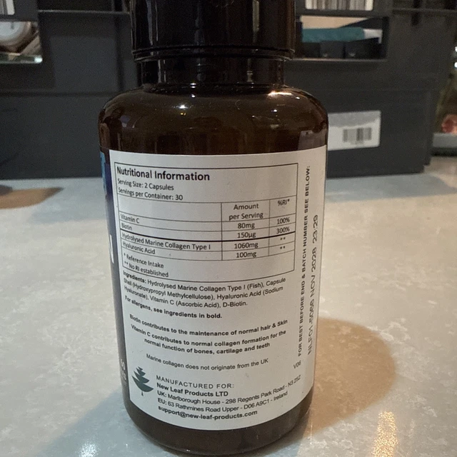 100% MARINE COLLAGEN High Strength Complex New Leaf Products 60 ...