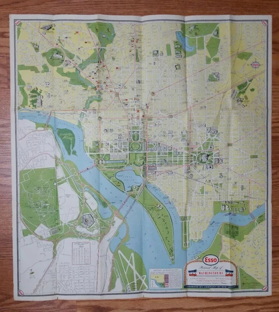 VINTAGE ROAD MAP - 1950's Esso Pictorial Guide to Washington D.C. and ...