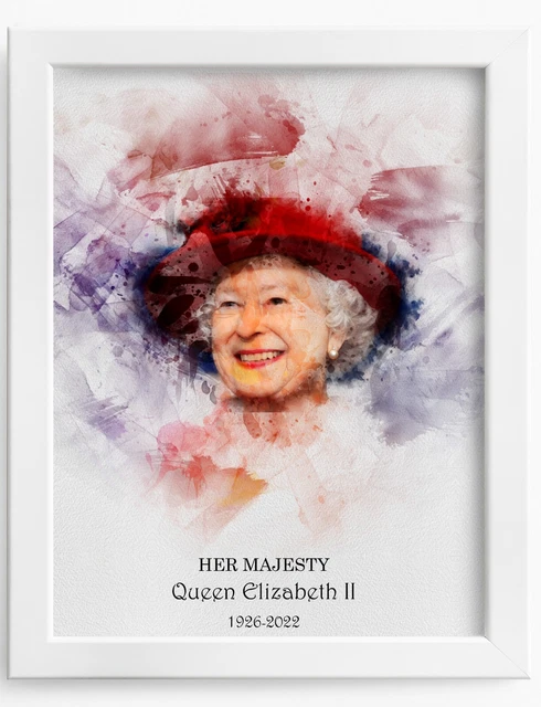 QUEEN ELIZABETH II Memorial Watercolour Portrait, Royal Family Queen Poster Draw £12.90 ...