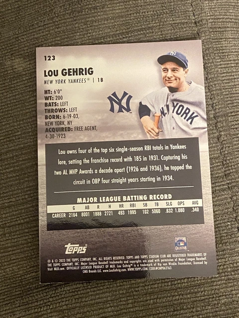 2023 TOPPS STADIUM Club Lou Gehrig sépia parallèle #123 Yankees de New York HOF EUR 3,22 ...