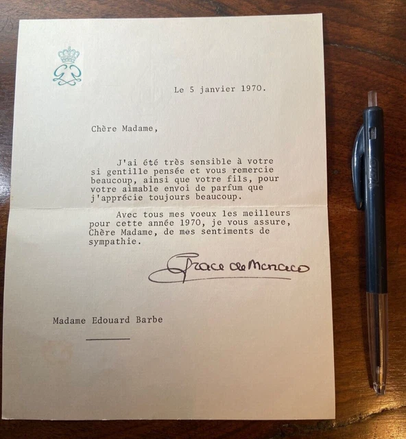 LETTRE AVEC SIGNATURE autographe de Grace Kelly Princesse de Monaco ...