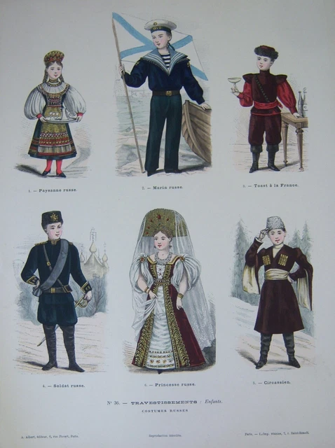 PLANCHE COSTUMES ENFANTS Russe Soldat Marin Princesse Paysanne Circassien EUR 10,00 - PicClick FR