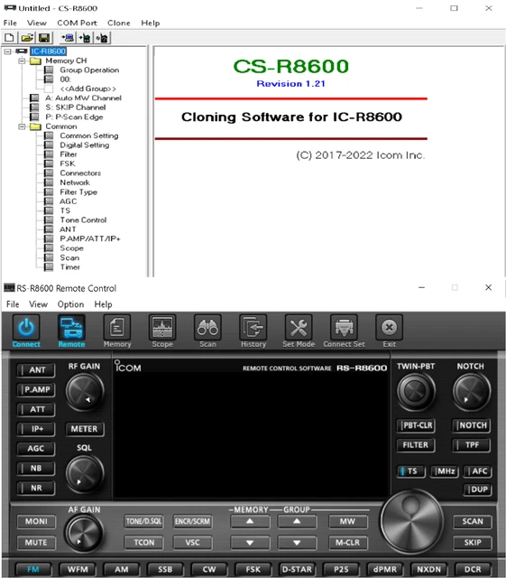 ICOM IC-R8600 (BUNDLE) REMOTE CONTROL and PROGRAMMING & CLONE SOFTWARE ...