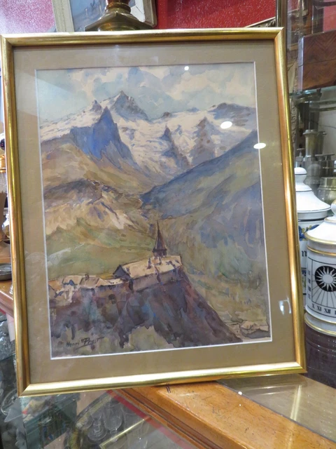ANCIENNE AQUARELLE PAR henri prost paysage de montagne les alpes village EUR 150,00 - PicClick FR