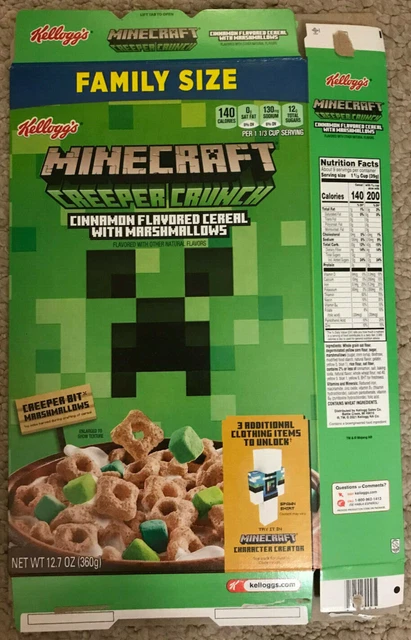 KELLOGG'S MINECRAFT CREEPER Crunch Cereal Box Character Creator FLAT ...