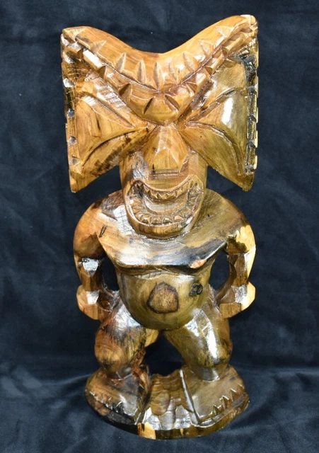 HAWAIIAN TIKI TOTEM Hand Carved Wood Ku God of War Figure Kukailimoku ...
