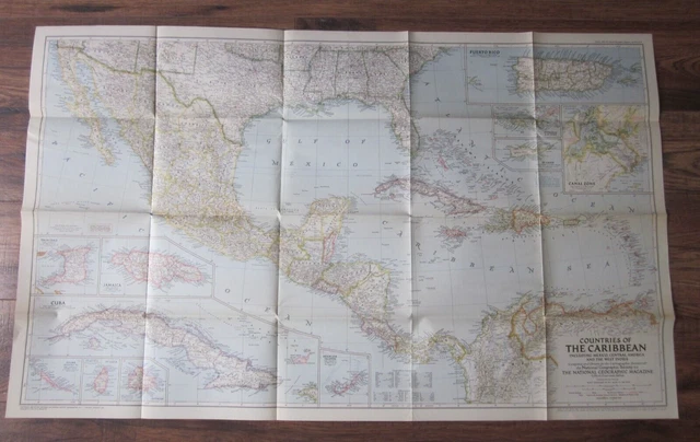 COUNTRIES OF THE Caribbean - National Geographic Magazine Map . 1947 ...