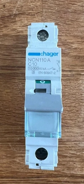 HAGER C10 MCB CURVE C 10kA CIRCUIT BREAKER NCN110A 461550 BS EN 60947-2 £3.50 - PicClick UK