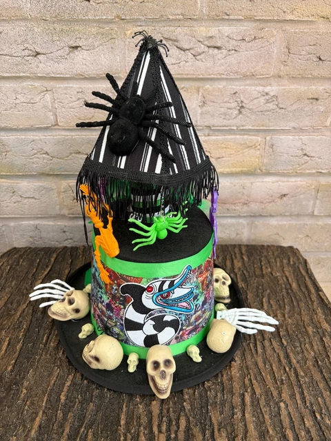 BETTLEJUICE INSPIRED TOP Hat 55cm Skulls Spiders Sandworm Skeletons (38 ...