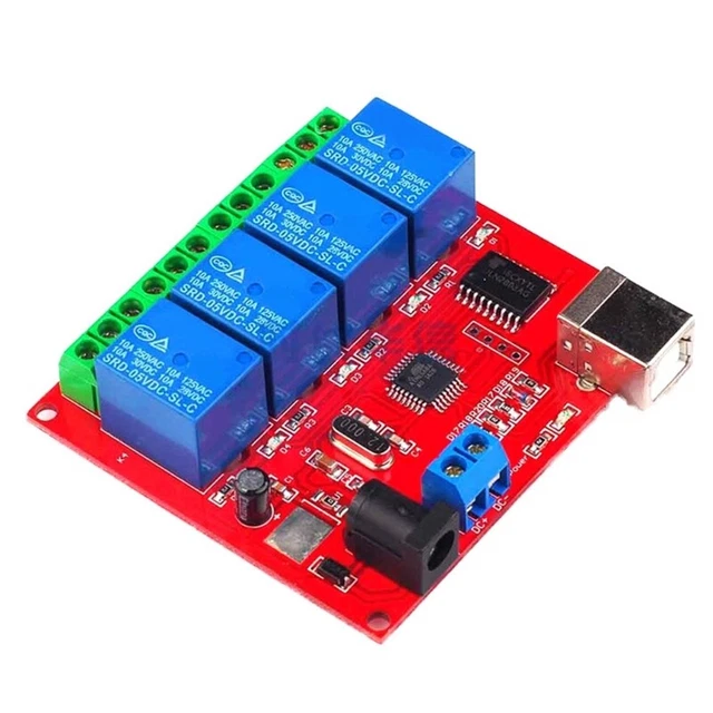 USB CONTROLLED 4 Channel Relays Module 5V 12V 24V Computer Switches ...