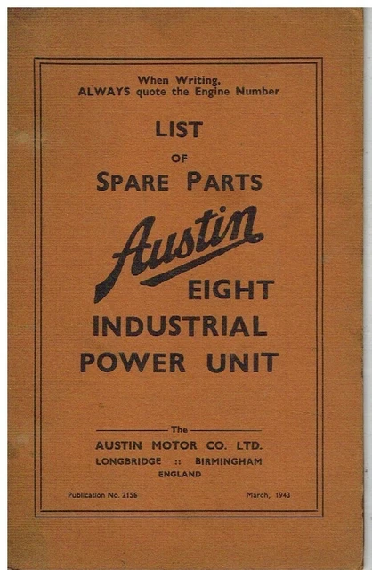 AUSTIN EIGHT WW2 Industrial Engine Original 1943 Factory Illustrated ...