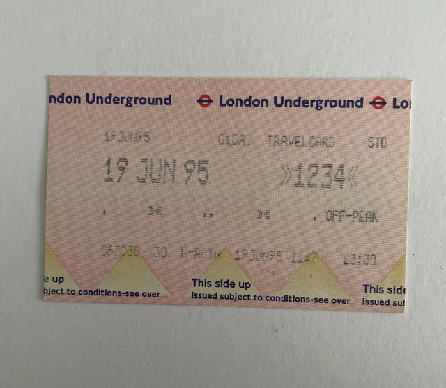 VINTAGE LONDON UNDERGROUND Tube Train Rail 1 Day Travelcard Ticket 19 ...