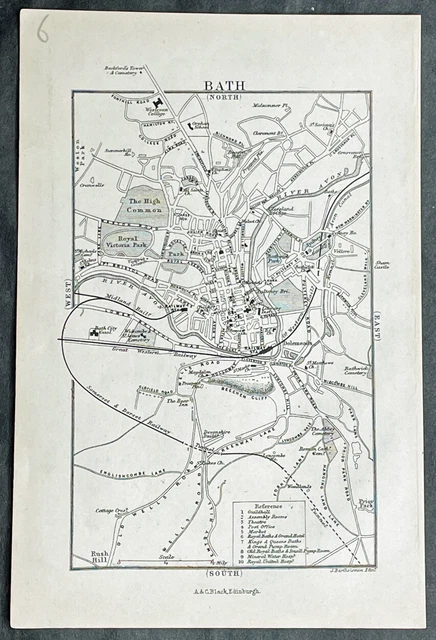 1870 JOHN BARTHOLOMEW Antique Map, City Plan of Bath in Somerset ...