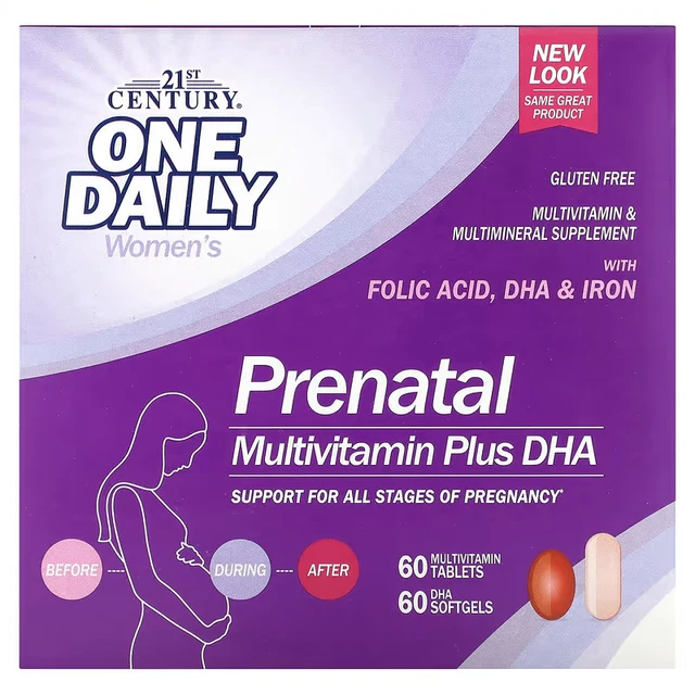 21ST CENTURY, PRENATAL Multivitamin Plus DHA,2 Bottles,60 Tablets ...