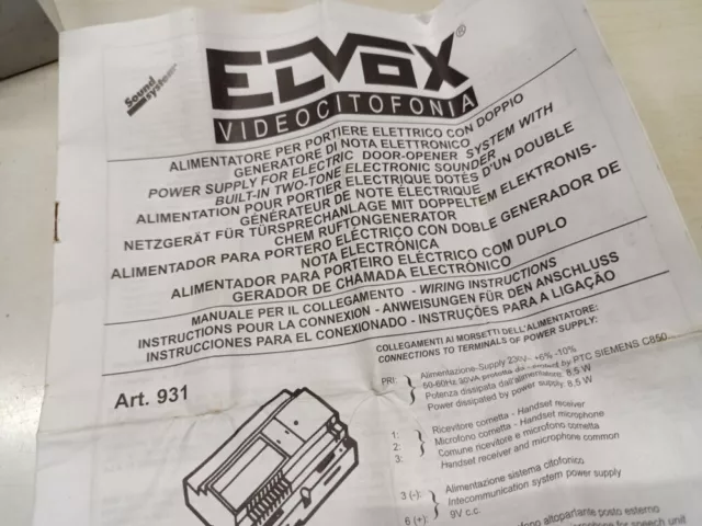 Elvox 931 Alimentatore Citofonico Sostituisce Elvox 831 Alimentatore