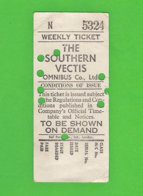 SOUTHERN VECTIS - Weekly Bus Ticket - Bell Punch Insert Setright Card ...