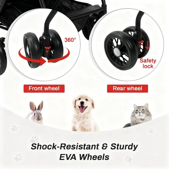 PET STROLLER WITH 4 Wheels，cat and dog stroller with detachable ...