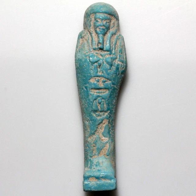 ANCIENT EGYPTIAN PTOLEMAIC-BLUE glaze shabti with hieroglyphics-circa ...