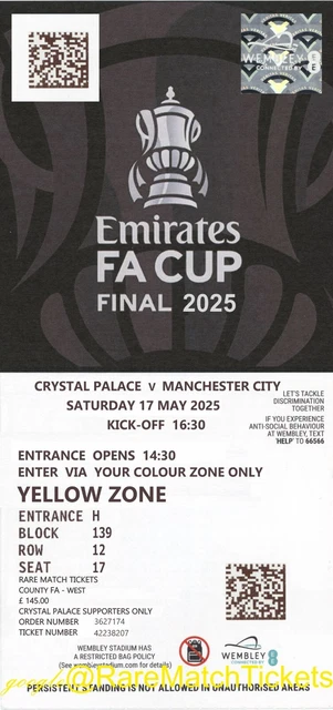 REPRODUCTION 2025 FA cup final CRYSTAL PALACE MANCHESTER C PERSONALISED ...