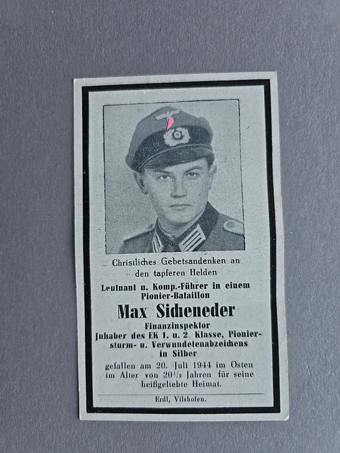 STERBEBILD LEUTNANT KOMP.- Führer Max Sicheneder Finanzinspektor Inh ...