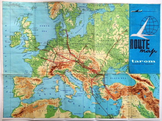 ROMANIA, 1980'S, VINTAGE Flight Route Map - TAROM Airlines £9.82 ...