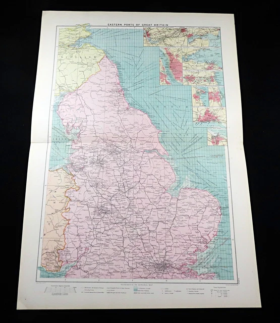 ANTIQUE SHIPPING LINE Route Map North Sea Major Ports Nautical Maritime ...
