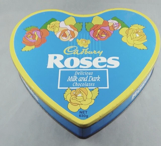 VINTAGE 1990S CADBURY Roses chocolates collectable heart-shaped metal ...