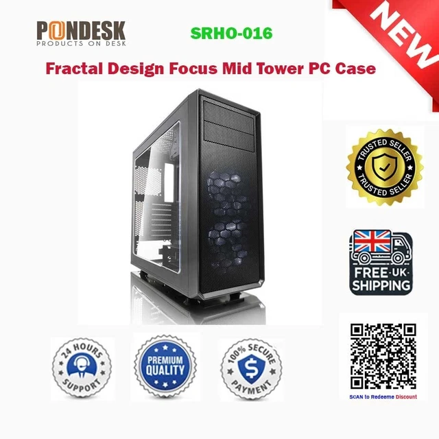 FRACTAL DESIGN FOCUS G-ATX/mATX/ITX, 2 Fans Mid Tower PC Case £69.99 ...