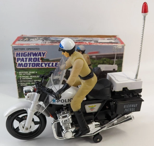 VINTAGE HIGHWAY PATROL Motorcycle Battery Operated Toy Chips Made Hong ...