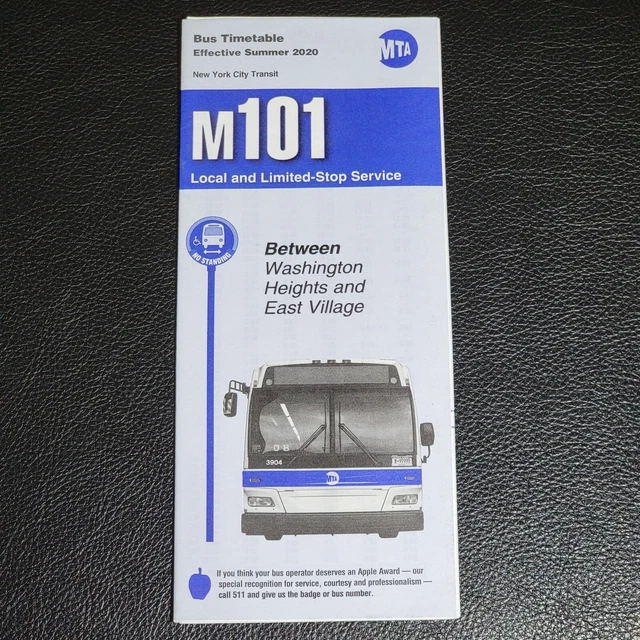 MTA NEW YORK City Bus Route "M101" Timetable / Summer 2020 NYC Transit ...