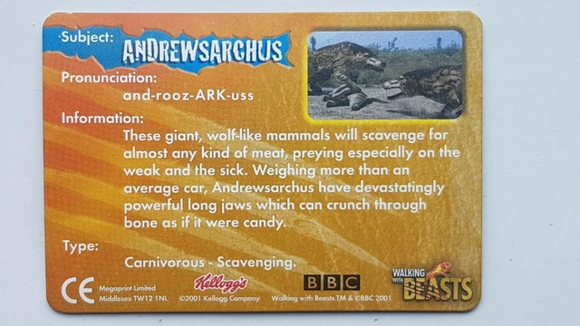 KELLOGGS WALKING WITH Beasts 3D Card 2001 Andrewsarchus £2.99 - PicClick UK