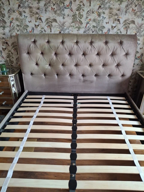 USED NEXT KING size sleigh bed frame. Green in colour with velour ...