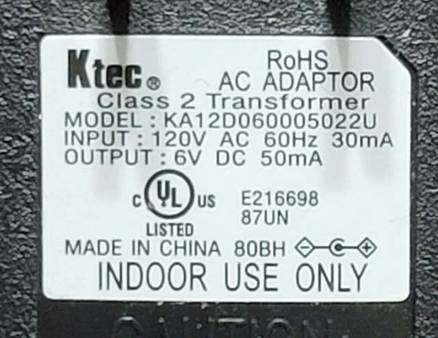 KTEC KA12D060005022U AC Adaptor 6v 50mA $8.99 - PicClick CA