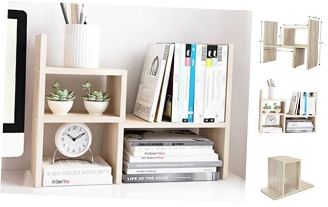 DESKTOP ORGANIZER OFFICE Storage Rack Adjustable Wood Display White ...