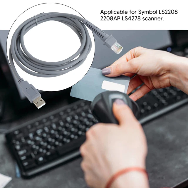 BARCODE SCANNER CABLE Qr Line Pvc 2 Meter Length Accessory For Ls2208 ...
