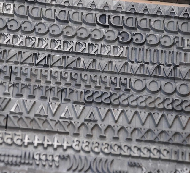 POLICE DE CARACTÈRES plomb lettres typographie imprimerie tampon ancien ...