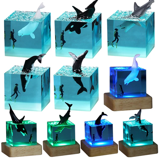 LUMINOUS WHALE CRAFT with Light Whale Diver Night Light Cube 5cm Home ...