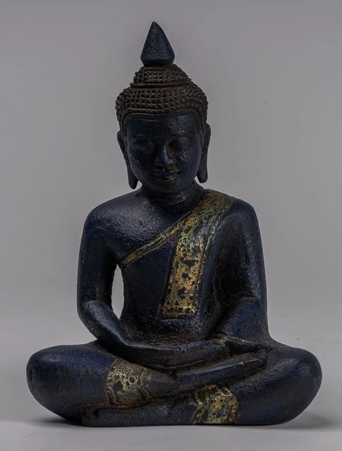 ANTIQUE KHMER STYLE Wood Seated Buddha Statue Dhyana Meditation Mudra ...