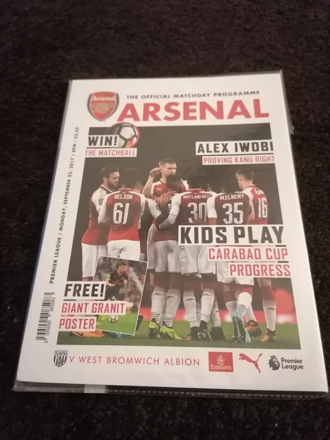 ARSENAL V WBA. West Brom. West Bromwich Albion. 25/9/17. Mint. £1.00 ...