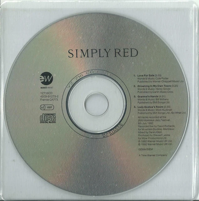 SIMPLY RED - Montreux Ep 1992 Uk Cd Yz716Cd Mick Hucknall £3.99 ...