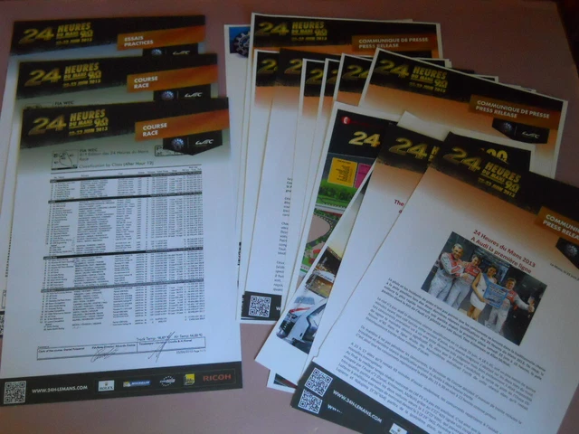 24 HEURES DU mans 2013 lot communiqués de presse / media press kit ACO time EUR 40,00 - PicClick FR